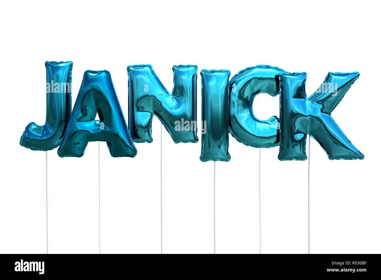 Name janick made of blue inflatable balloons isolated on white ...