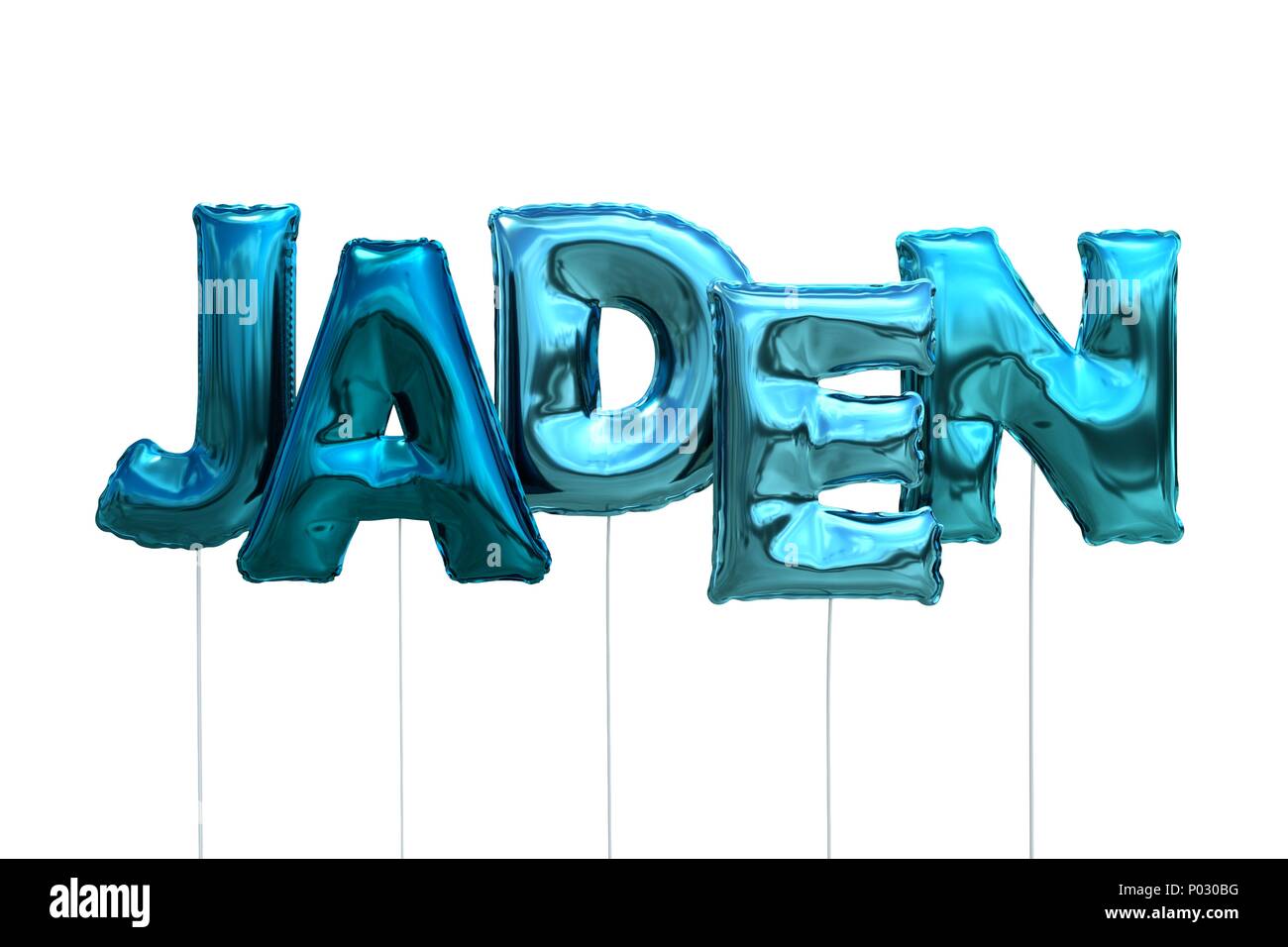 Name jaden made of blue inflatable balloons isolated on white ...