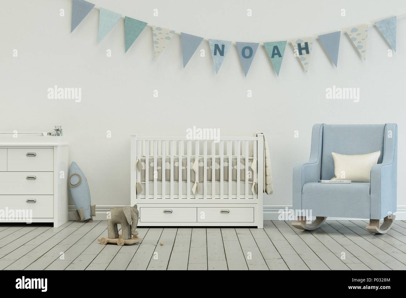 modern nursery with decorated Flags with name noah Stock Photo - Alamy