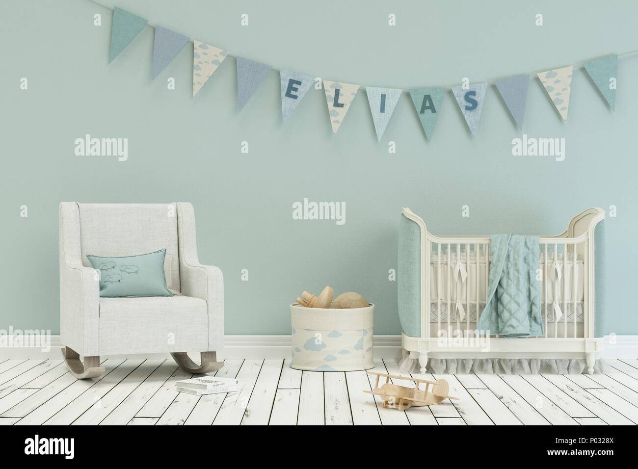 modern nursery with decorated Flags with name elias Stock Photo - Alamy