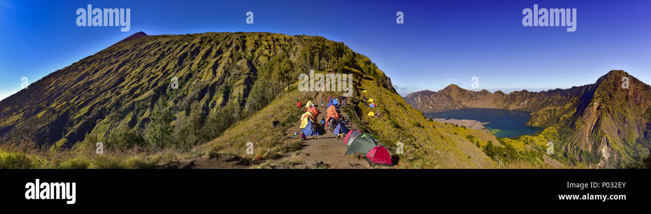 Panorama of Crater Lake of Rinjani Volcano, Lombok Stock Photo - Alamy