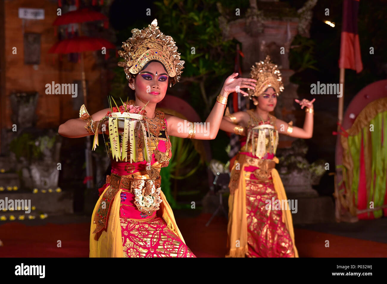 Performers of Balinese dance, an ancient dance tradition in Bali island ...
