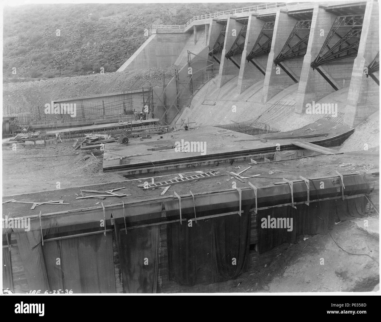 Stewart Mountain Dam. View looking toward right wall showing piers ...