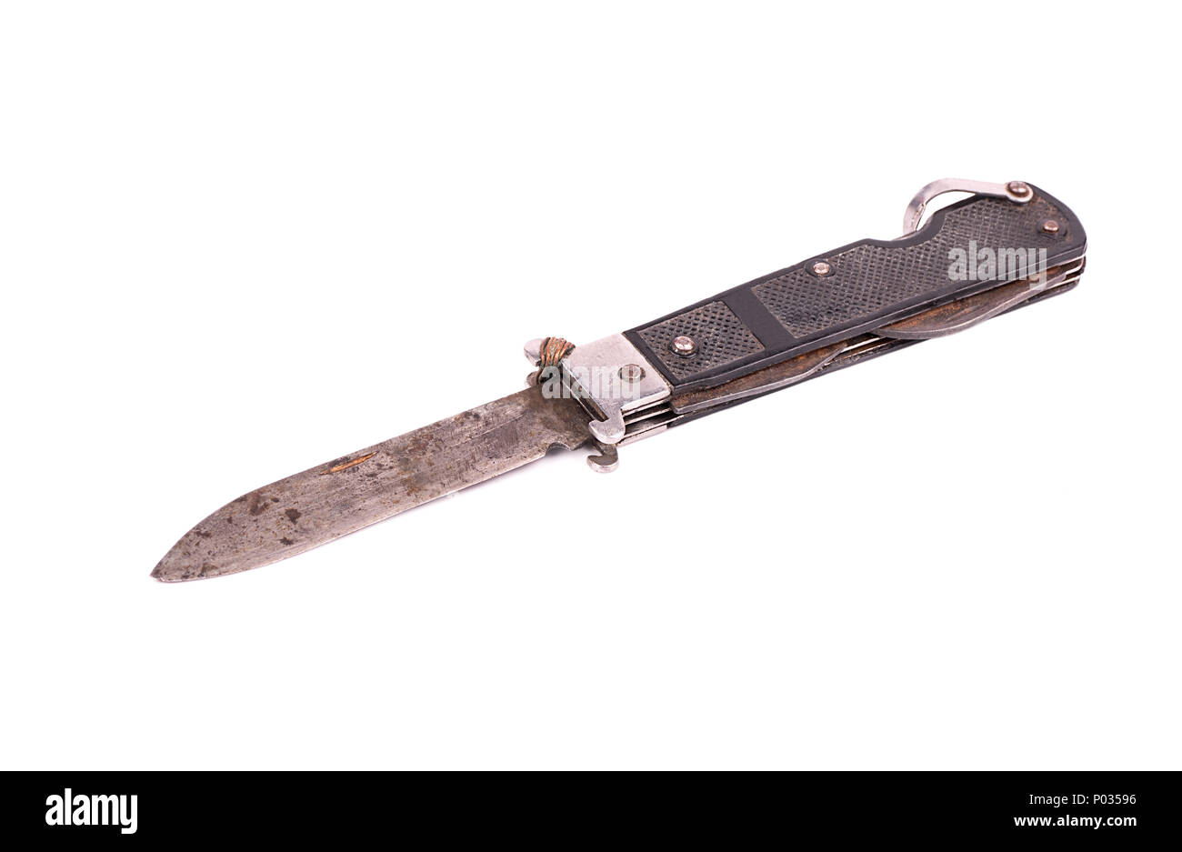 Open old rusty folding knife isolated on a white background Stock Photo ...