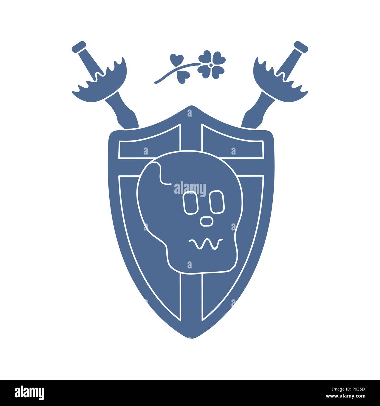 Skull Shield Two Crossed Swords Clover Design Element For Postcard Banner Or Print Stock