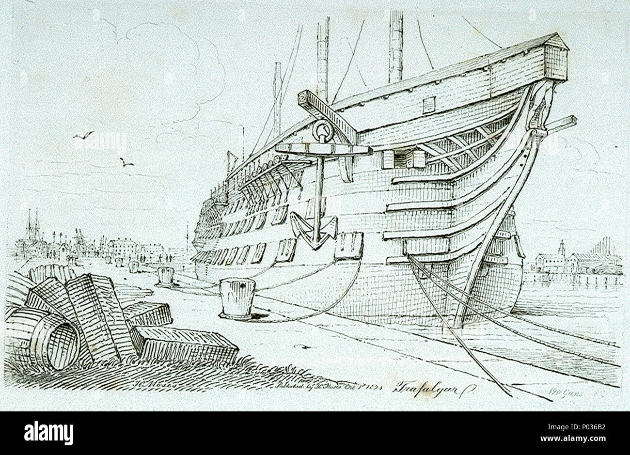 . English: 'Trafalgar' 120 Guns Print from Moses' 'Sketches of Shipping ...