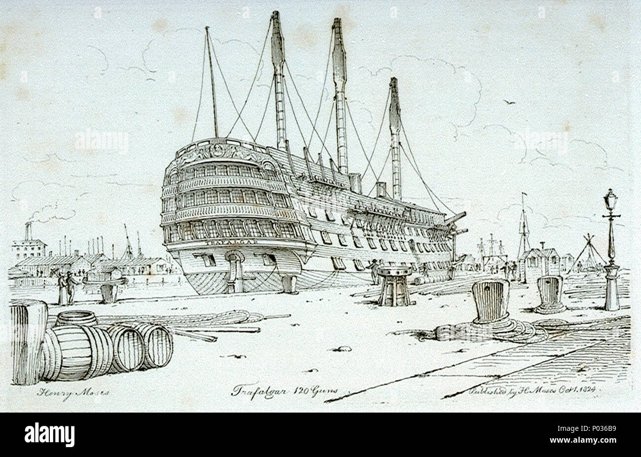 . English: 'Trafalgar' 120 Guns Print from Moses' Sketches of Shipping ...