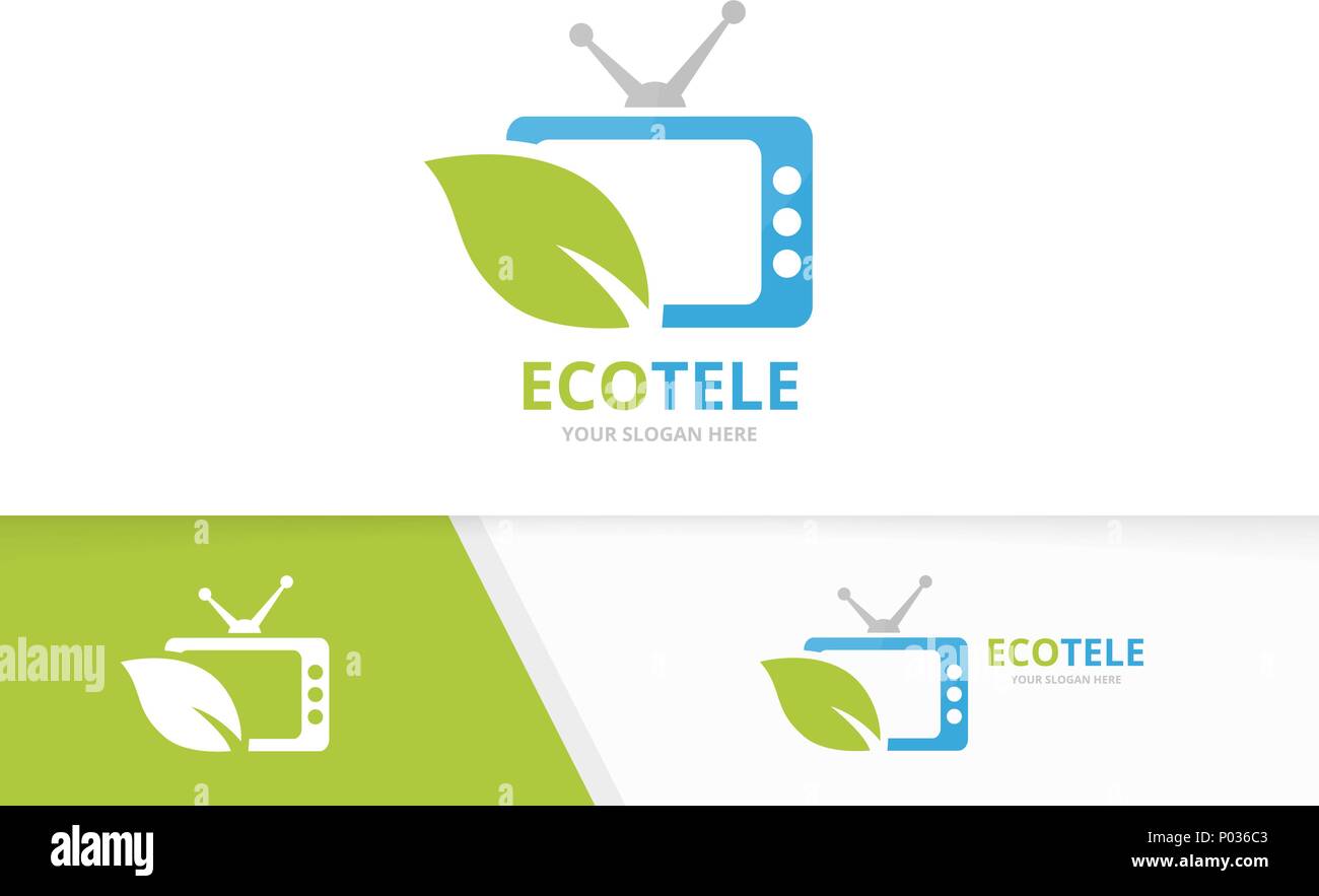 Vector tv and leaf logo combination. Television and eco symbol or icon ...
