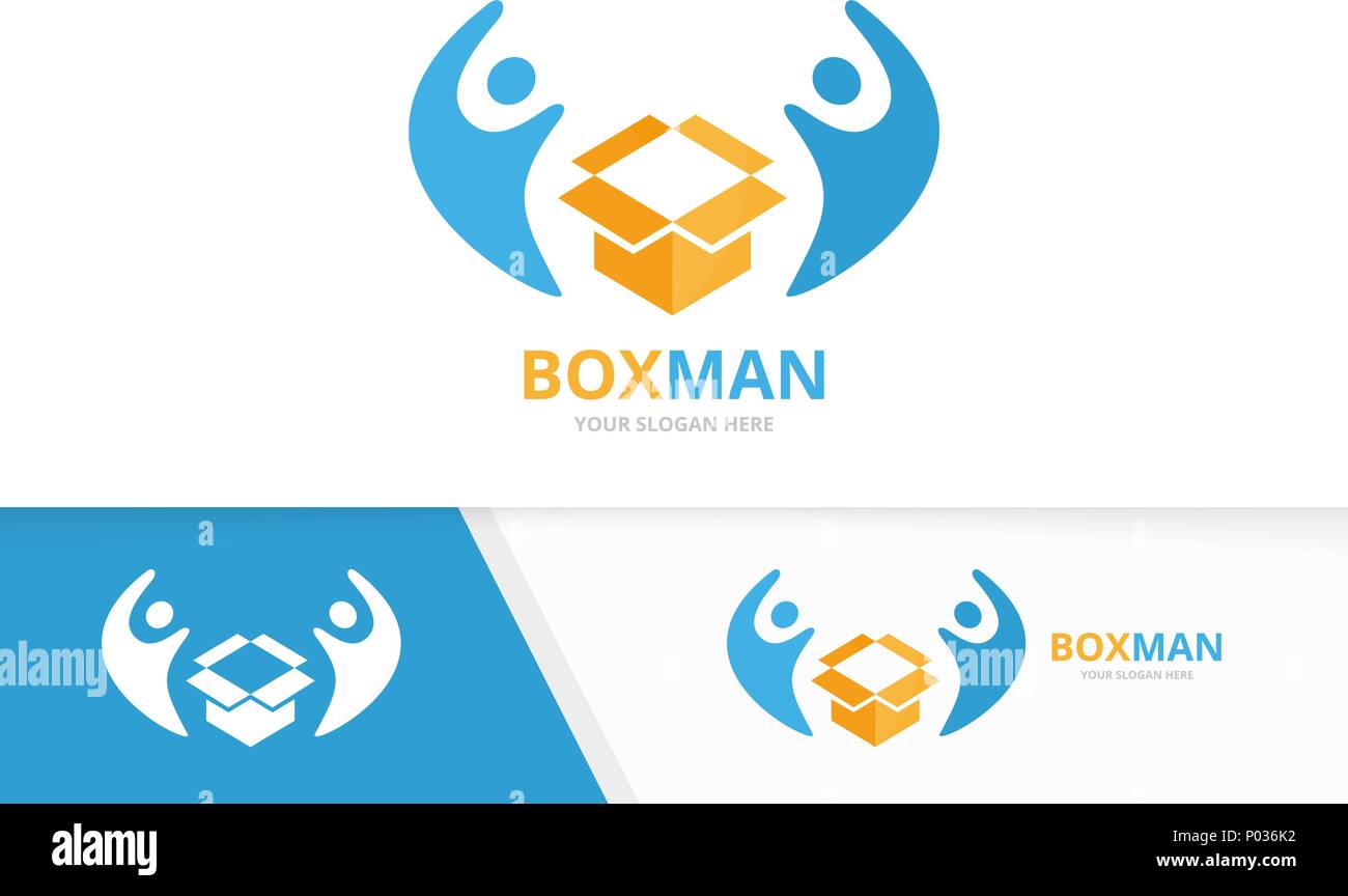 Vector box and people logo combination. Package and family symbol or ...