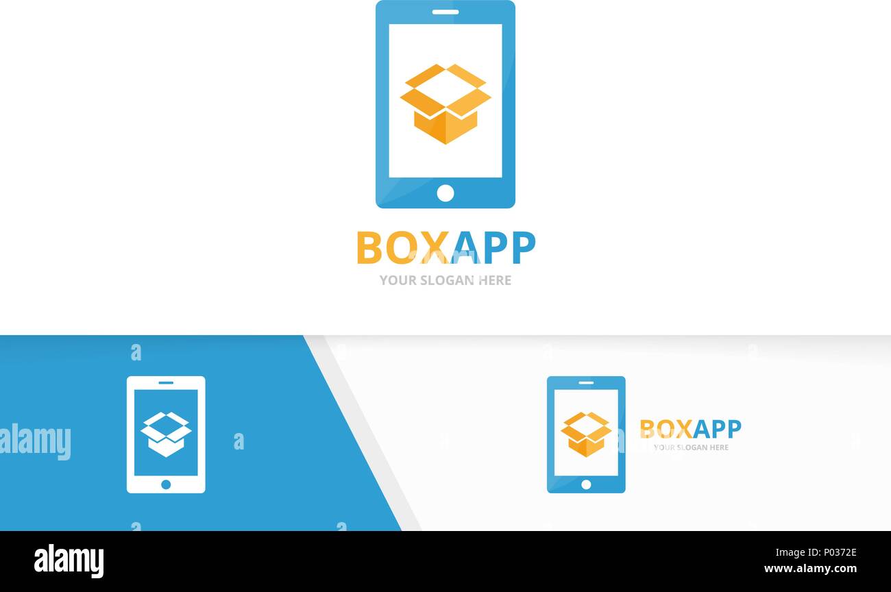 Vector box and phone logo combination. Package and mobile symbol or ...