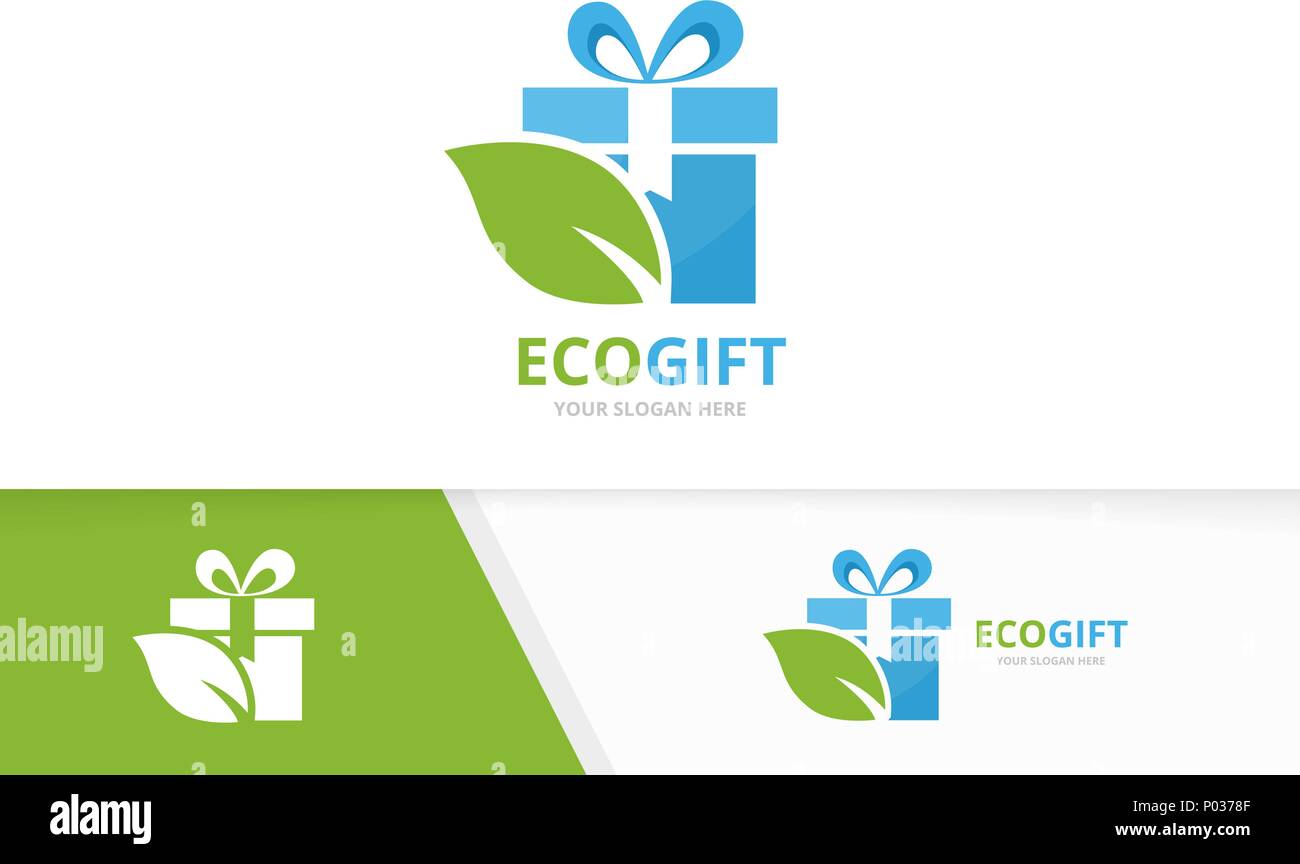 Vector gift and leaf logo combination. Present and eco symbol or icon ...