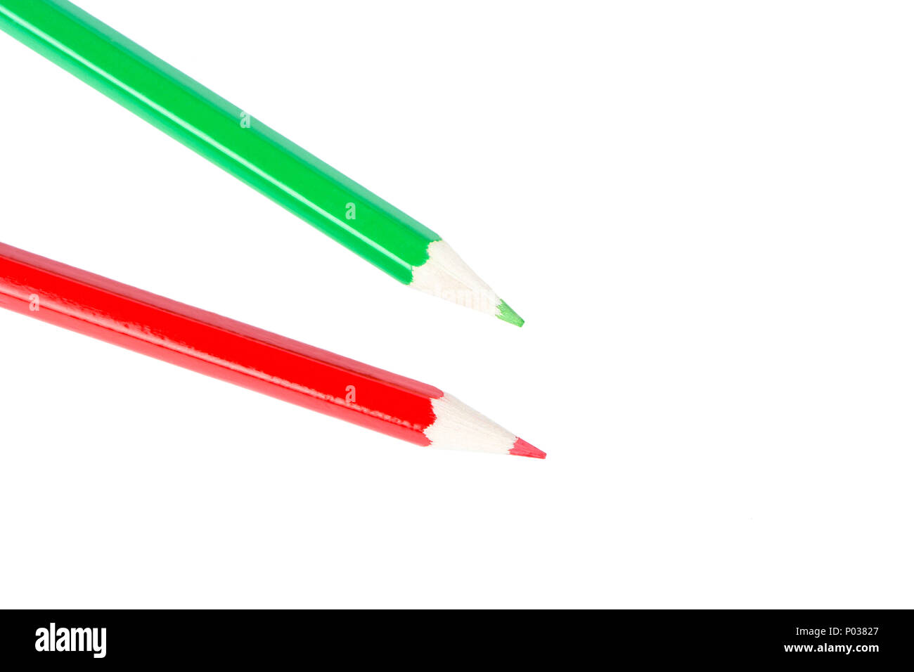 Red and green pencil for drawing on a white background Stock Photo - Alamy