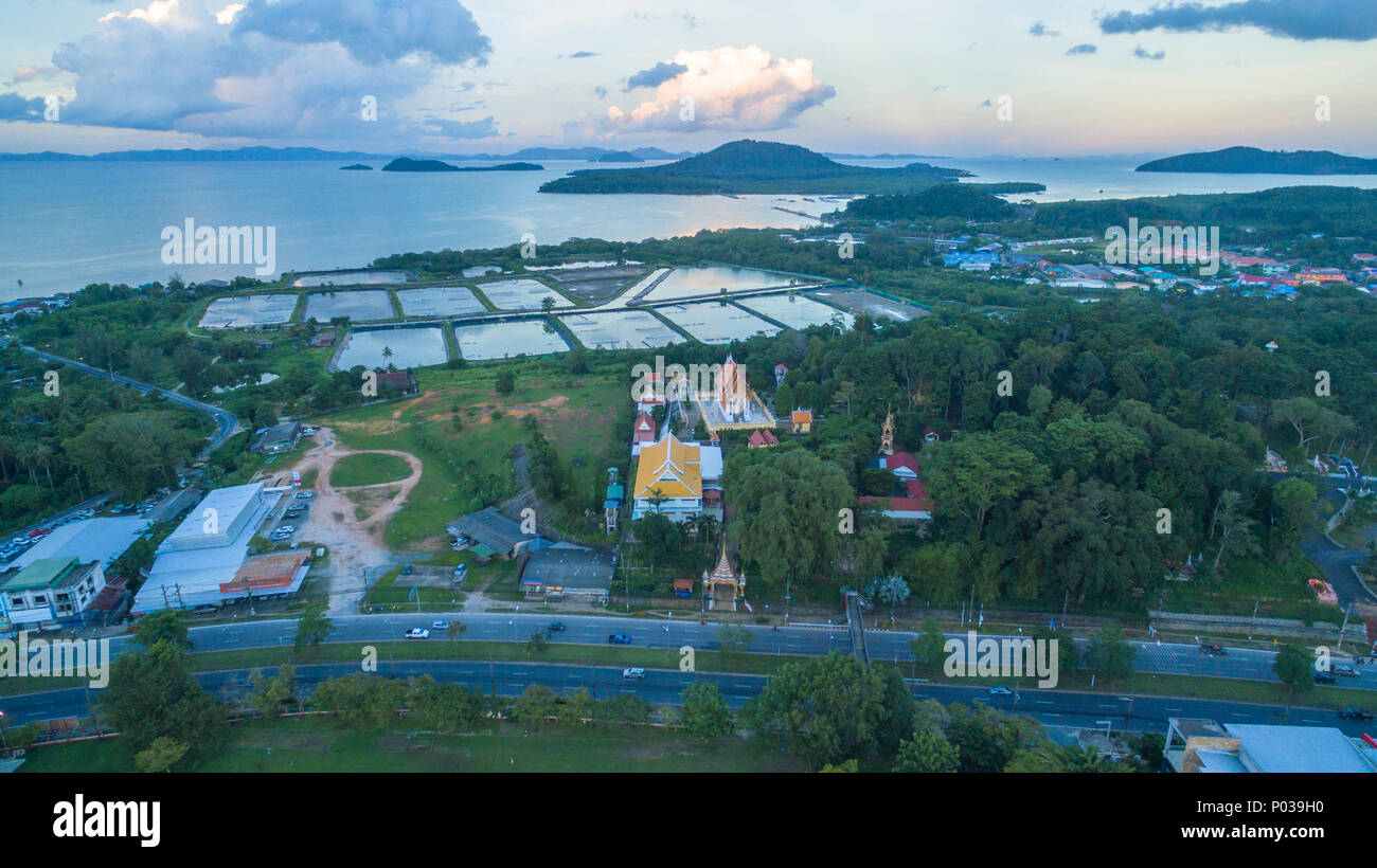 aerial nice view on the status looking towards the sea. Sapam temple is ...