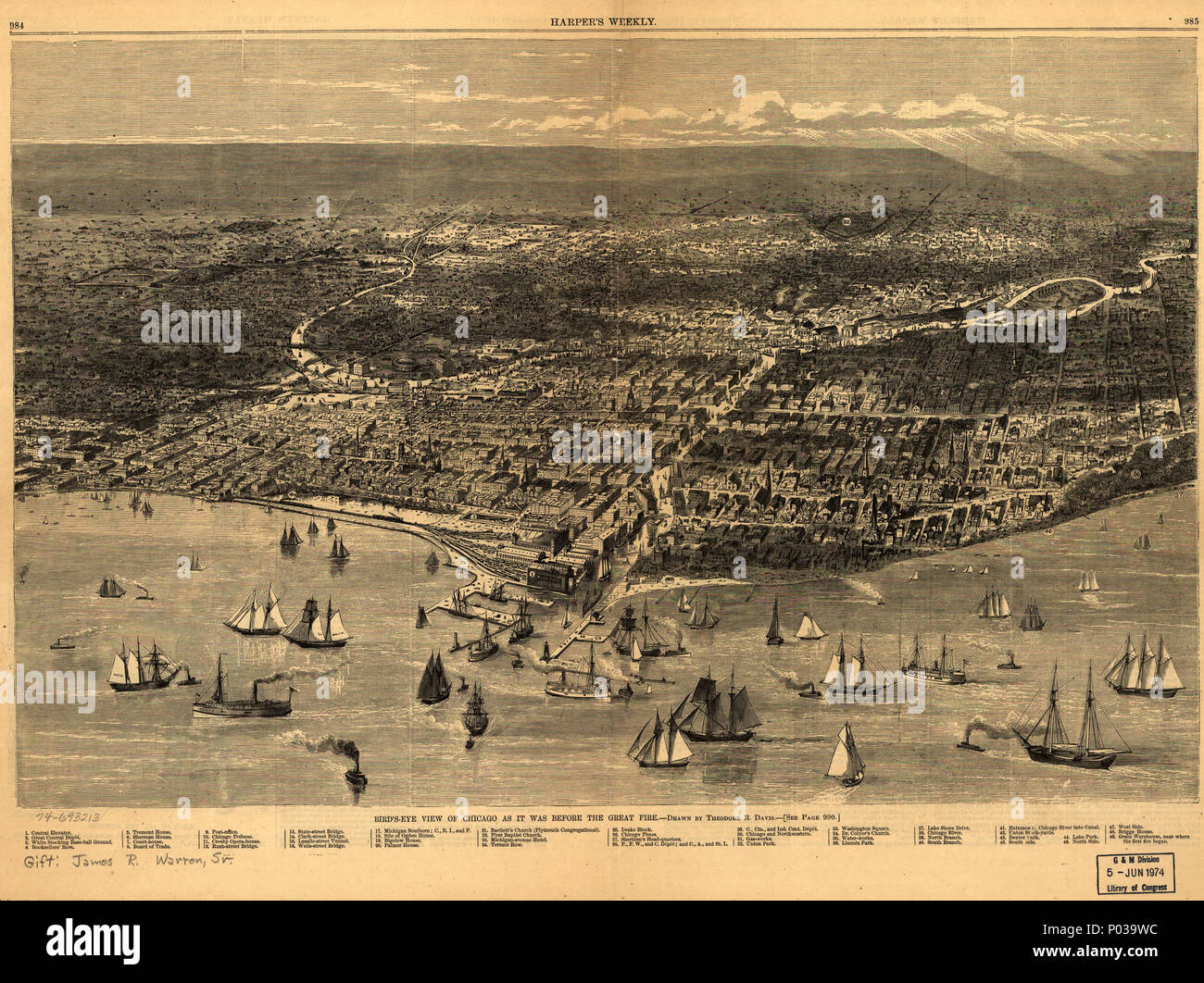 Birds eye view map of chicago 1874 hi-res stock photography and images ...