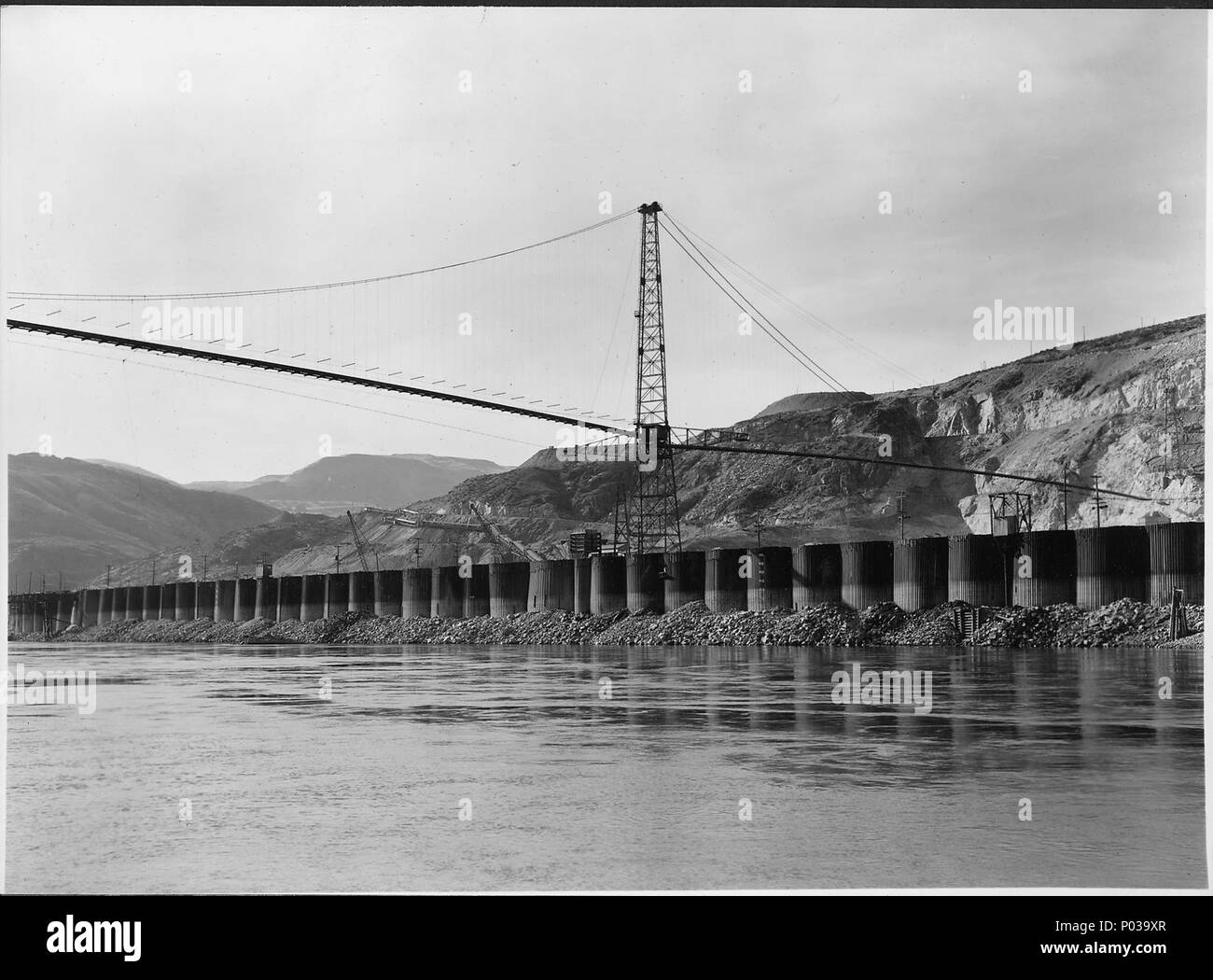 The 3,000 foot cellular steel cofferdam and a portion of the 3,500 foot ...