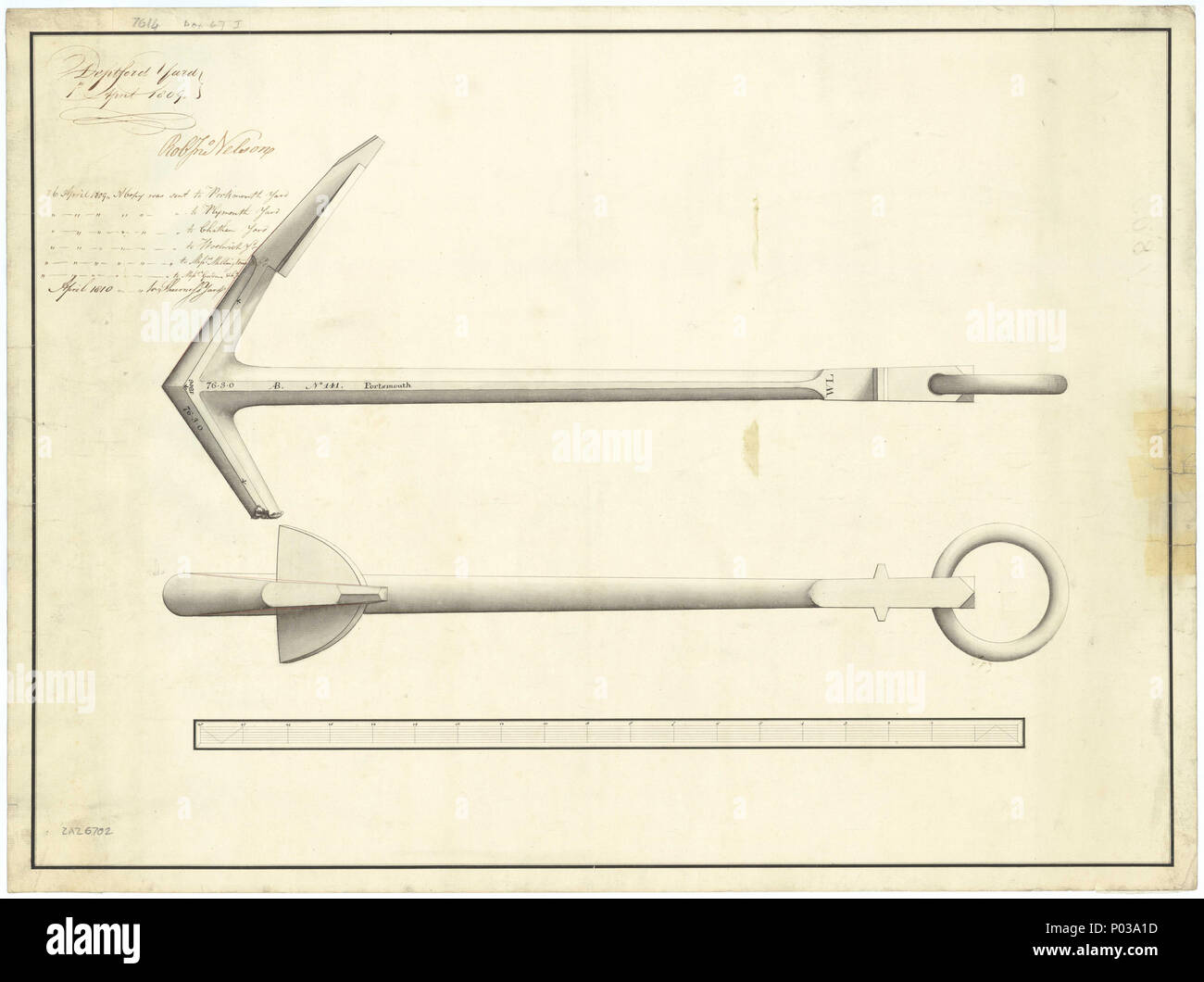 . English: 18ft Anchor (1809) Scale: 1:12. Plan showing the side ...