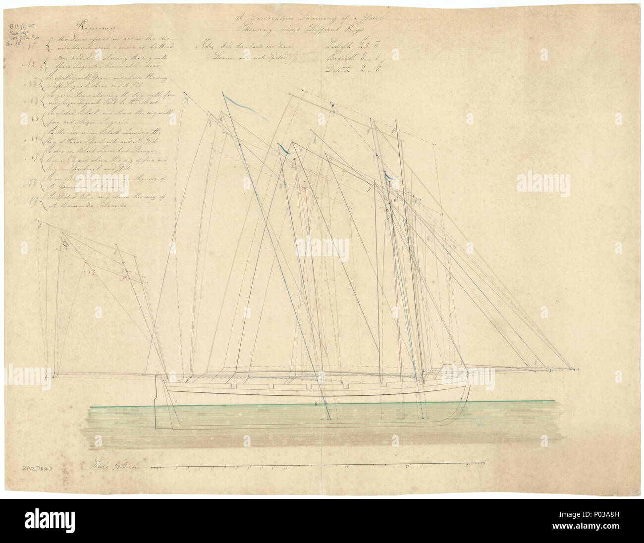 . English: 25 ft Cutter Scale: 1:24. Plan showing the rig and sail plan ...