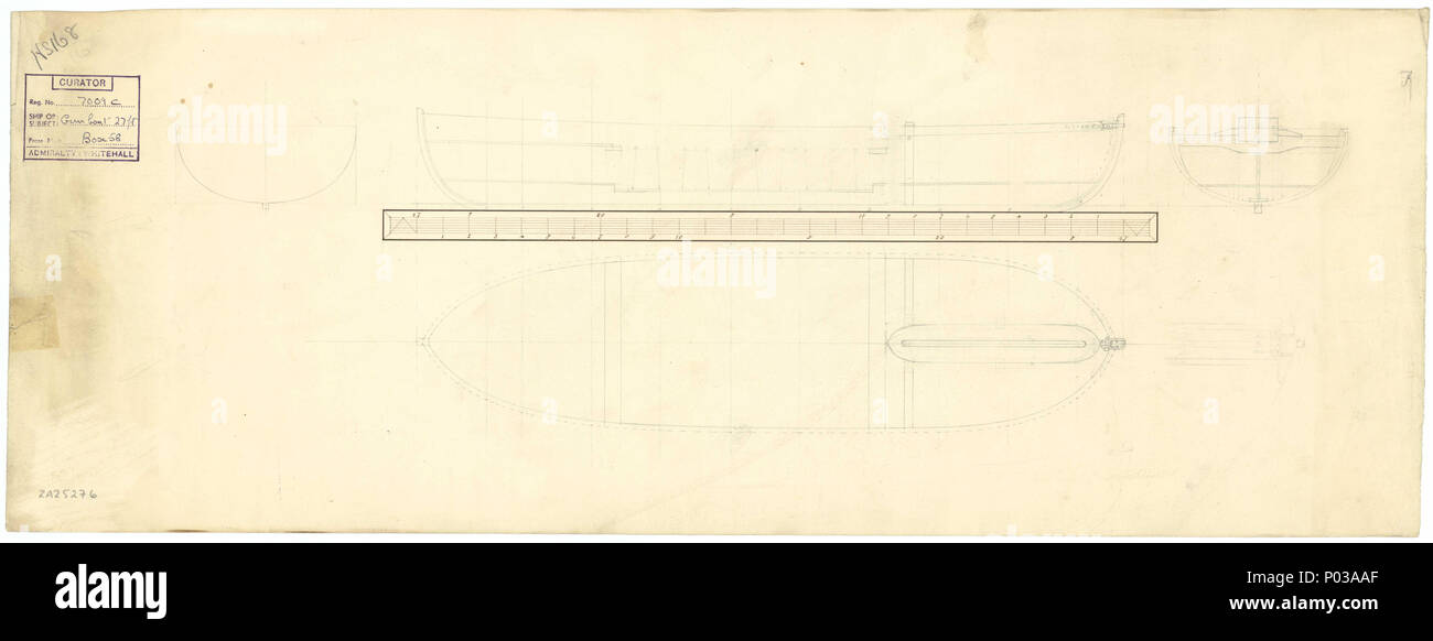 . English: 27ft Gunboat (no date) Scale: 1:24. Plan showing the midship ...