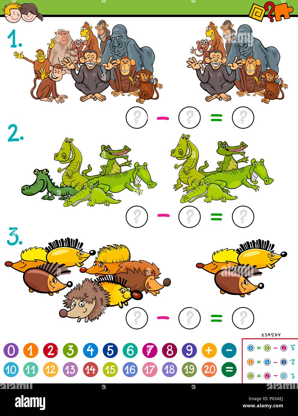 Cartoon Illustration of Educational Mathematical Subtraction Puzzle ...