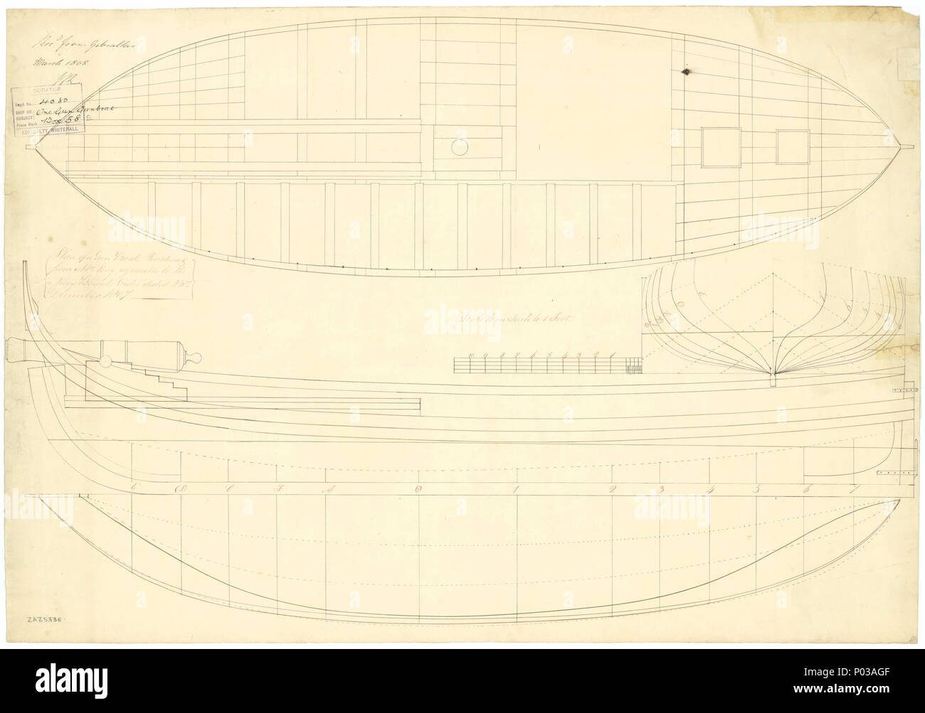 . English: 55ft one-gun Gunboat (circa 1808) Scale: 1:24. Plan showing ...