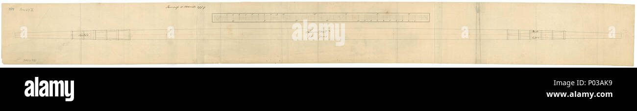 . English: 74 GUN SHIP Scale: 1:24. Plan showing the profile of the ...