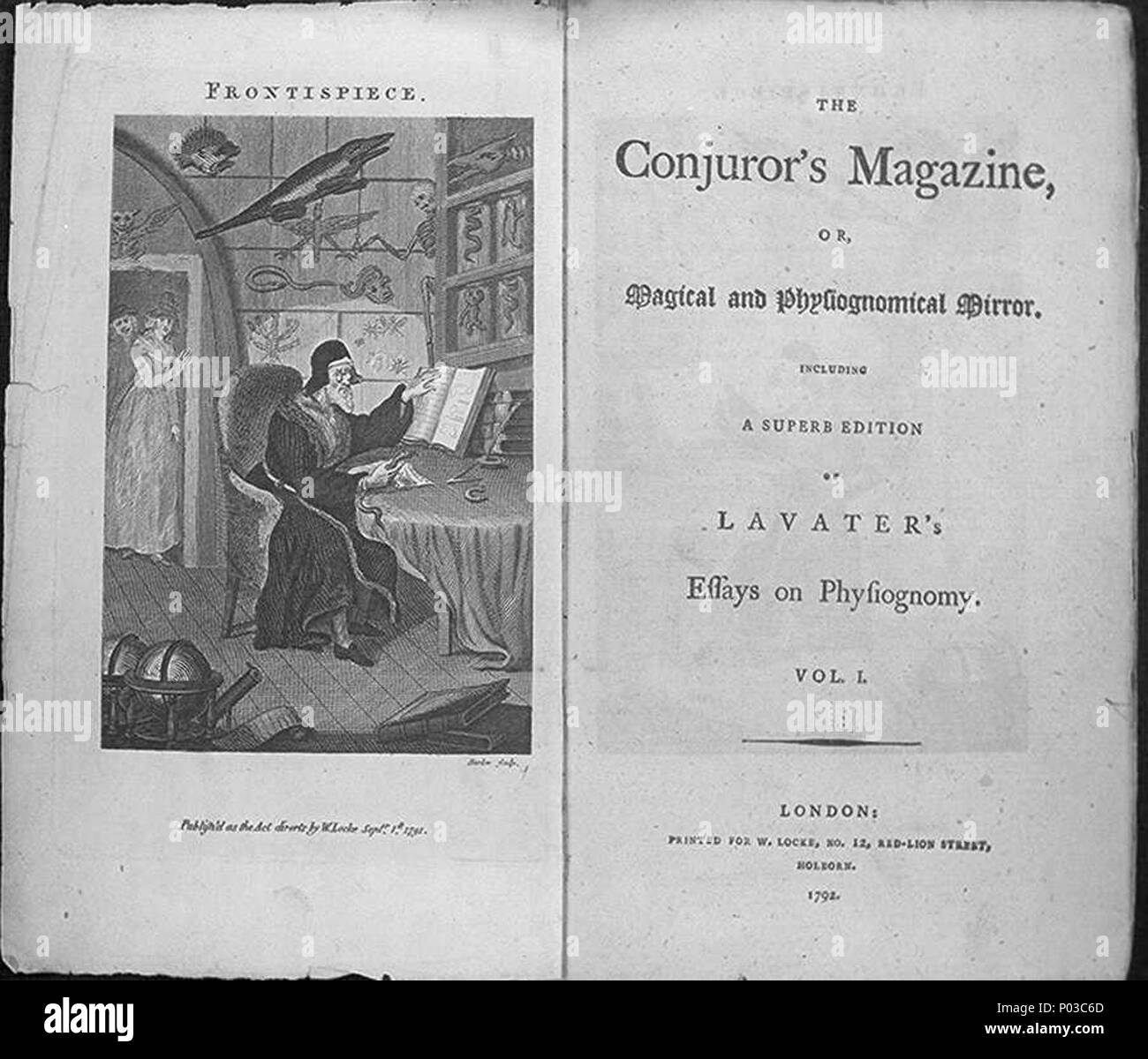The conjurer's magazine title page and frontispiece with illustration ...