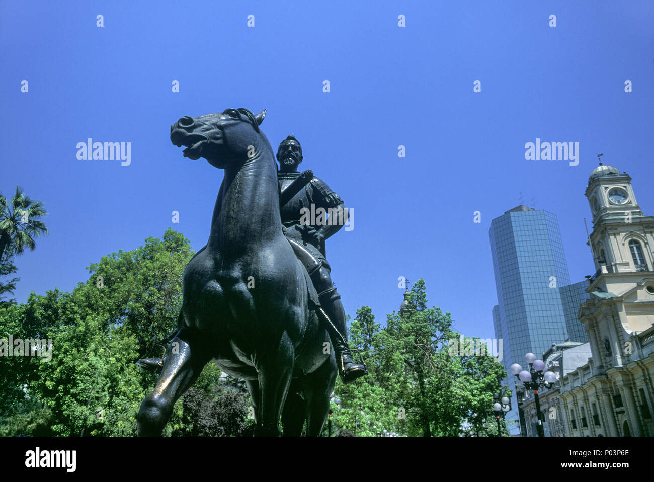 1992 HISTORICAL PEDRO DE VALDIVIA STATUE PLAZA DE ARMES SANTIAGO CHILE ...