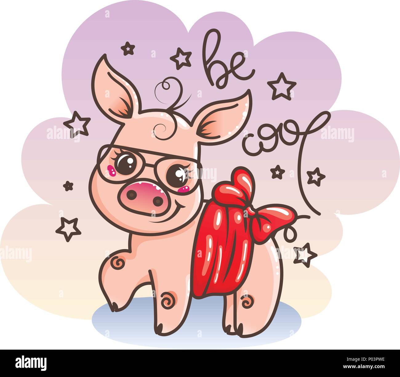 Cute cartoon baby pig in a cool sunglasses. Vector illustration Stock ...