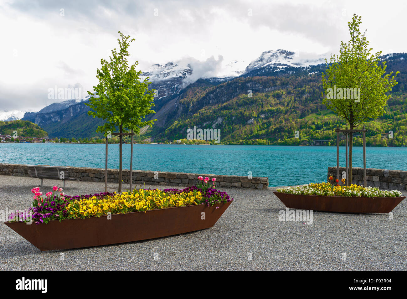 Walking along Brienz lake promenade Stock Photo - Alamy