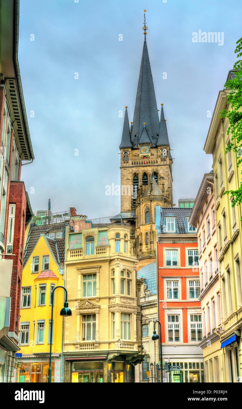 Street in the old town of Aachen, view to the Cathedral. Germany Stock ...