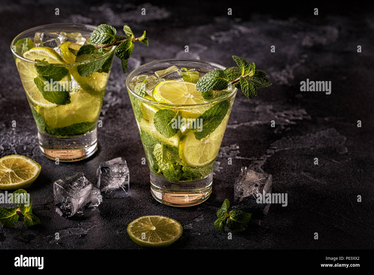 Mojito cocktail with lime and mint, selective focus Stock Photo - Alamy