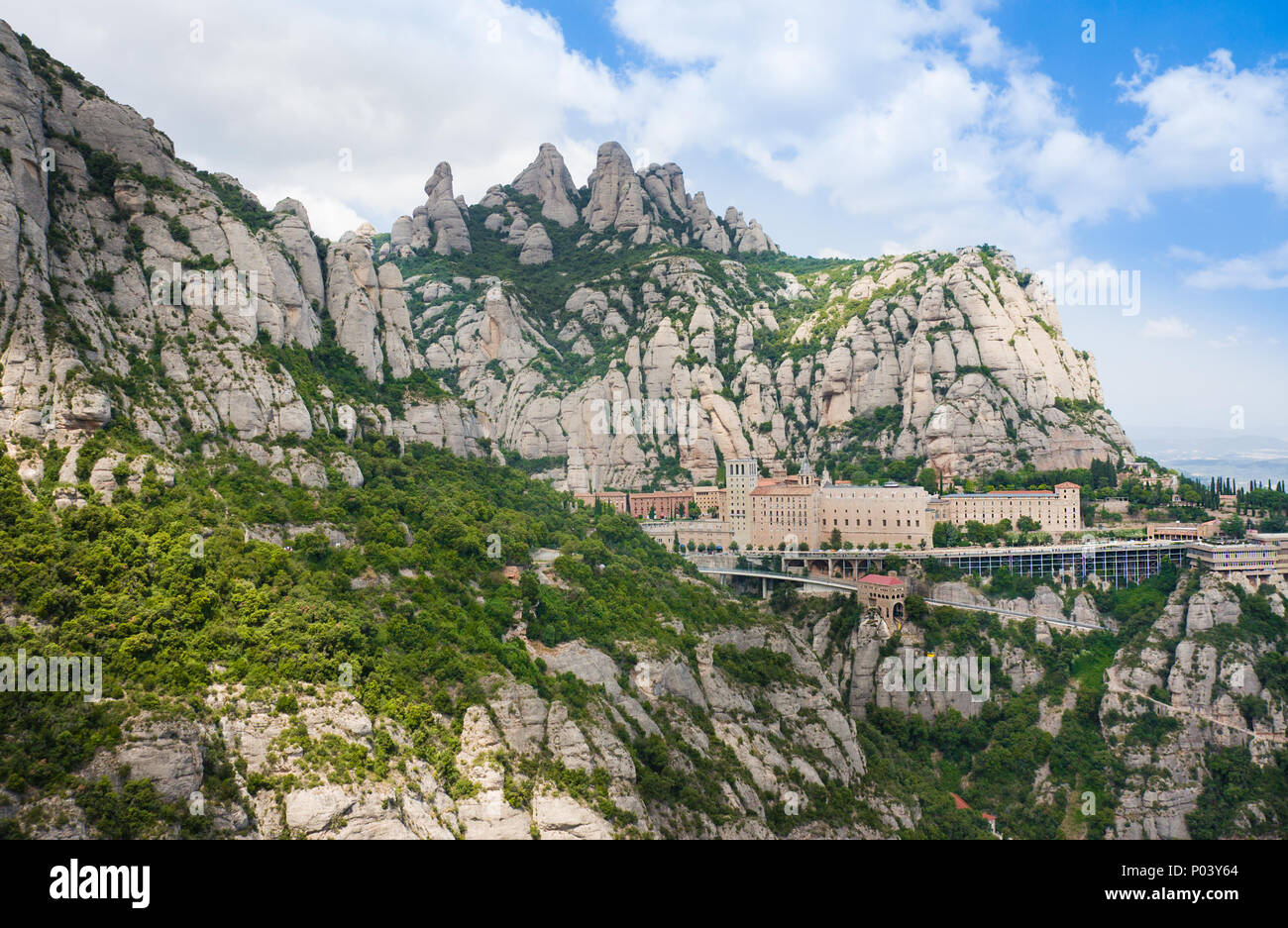Aerial view of the Montserrat monastery. Santa Maria de Montserrat is a ...