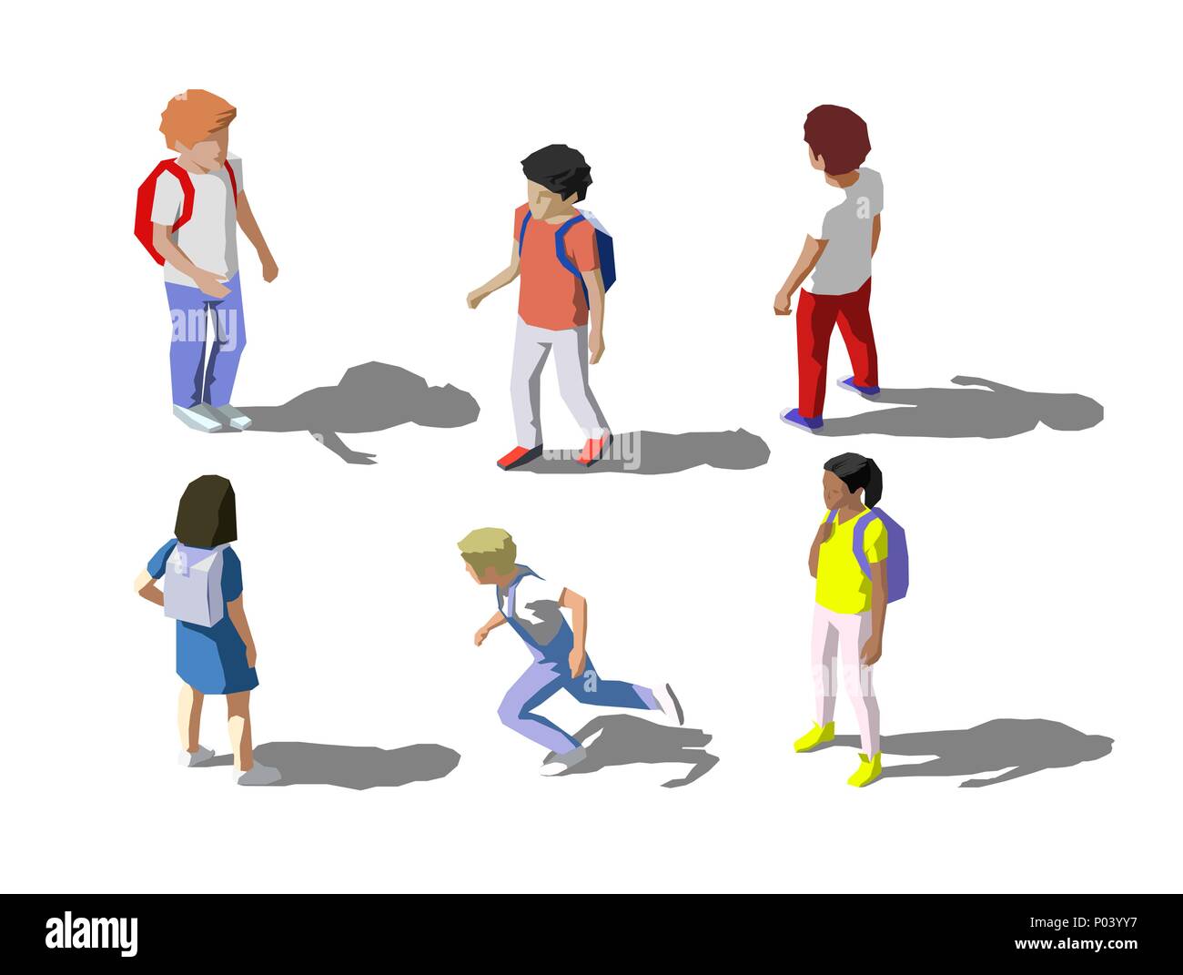 Vector isometric childrens, school students set. Low poly style Stock ...