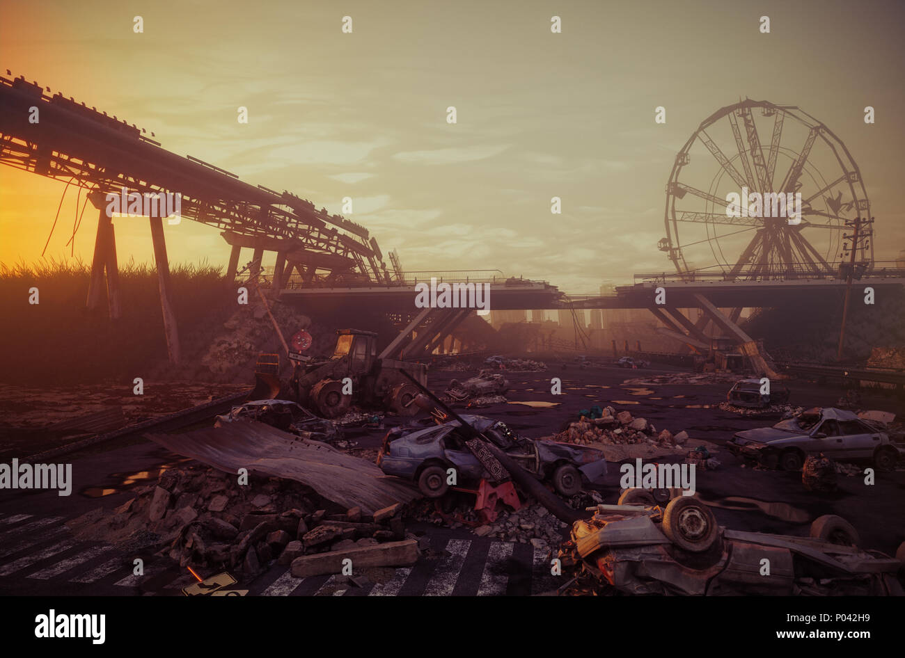 Apocalypse sunset landscape. 3D rendering concept Stock Photo - Alamy