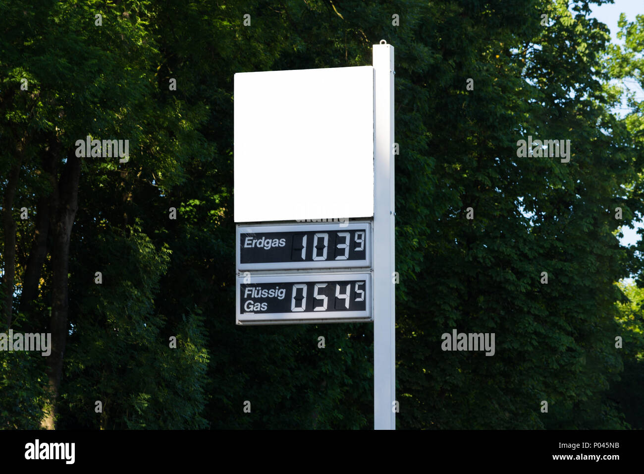 Blackboard at a German gas station with current gas price for LPG and ...