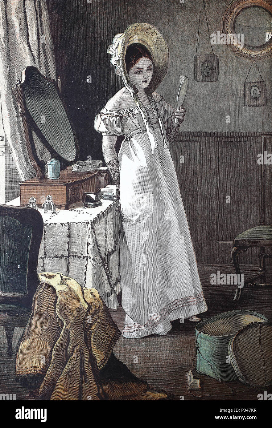 girl wearing fine dress, digital improved reproduction of an original ...