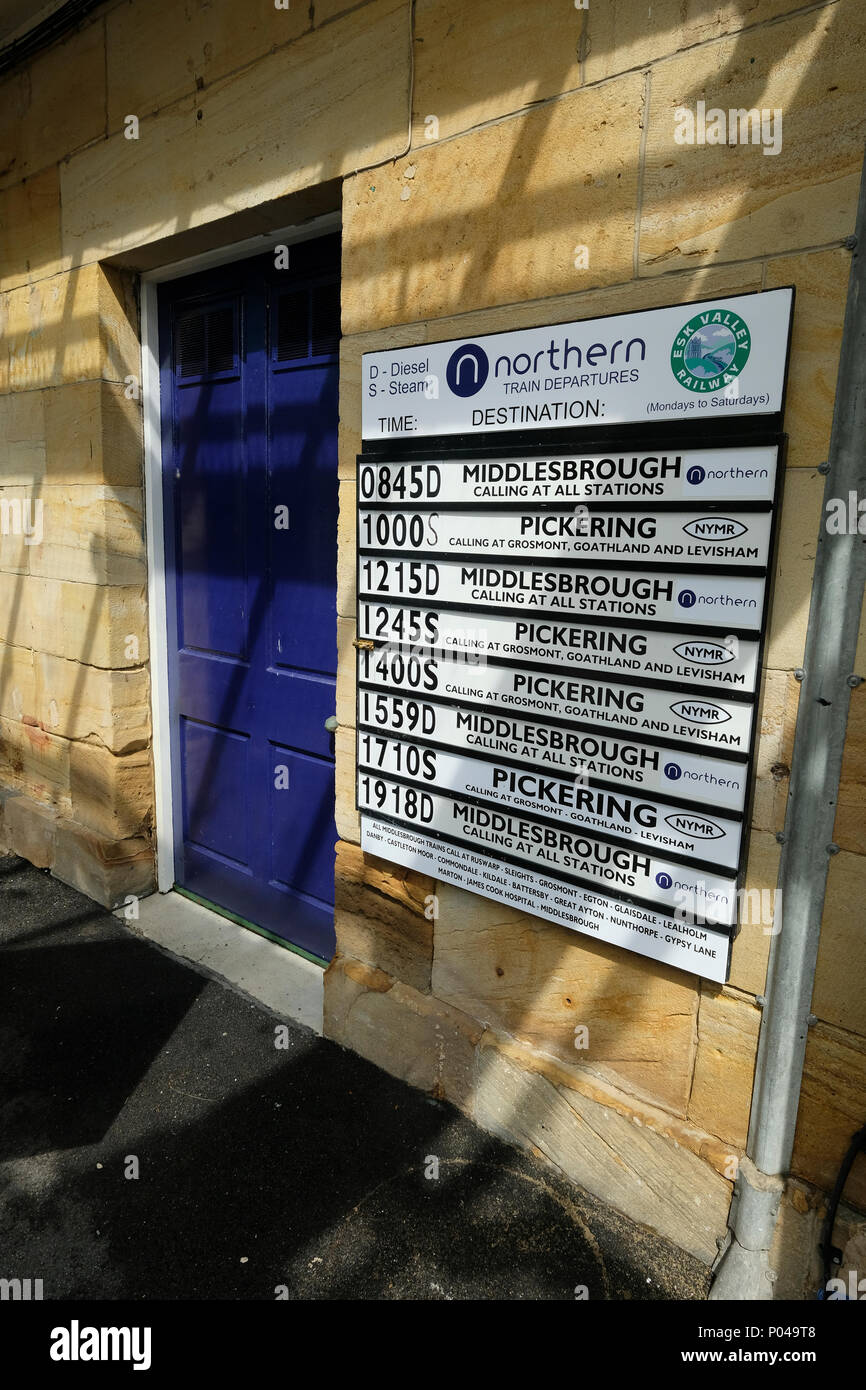 Northern Rail timetable on display at Whitby station including routes ...