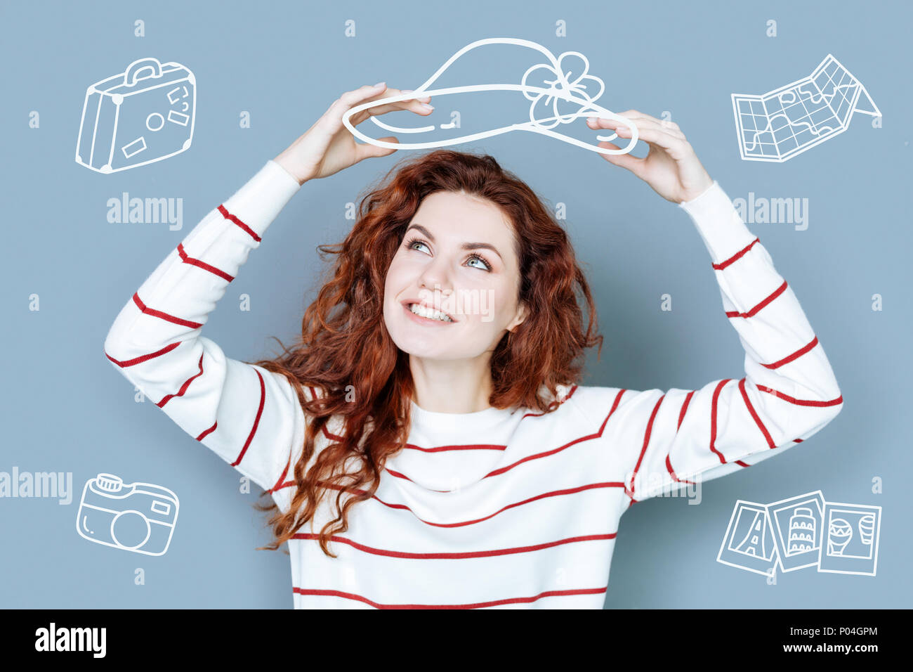Excited woman waiting for holidays and wearing a new hat Stock Photo ...