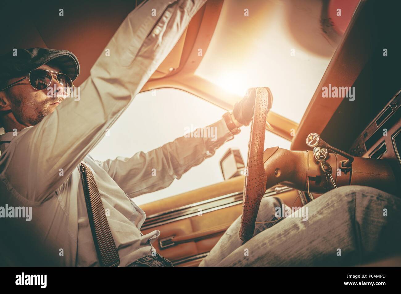 Gentleman in the Classic Car. Retro Styled Vintage Vehicle Rider Stock ...