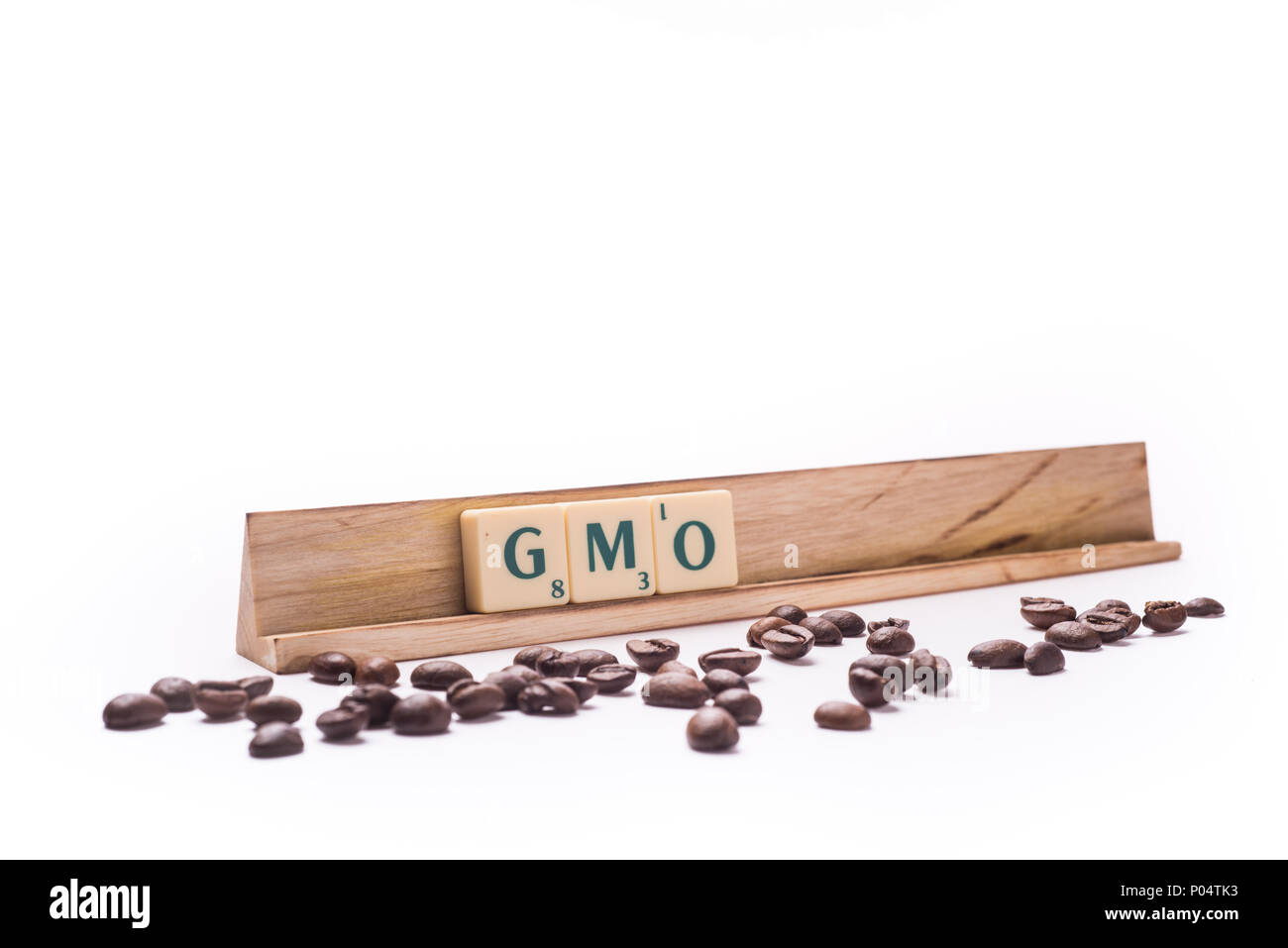 gmo written with scrabble letters on a white background composition ...