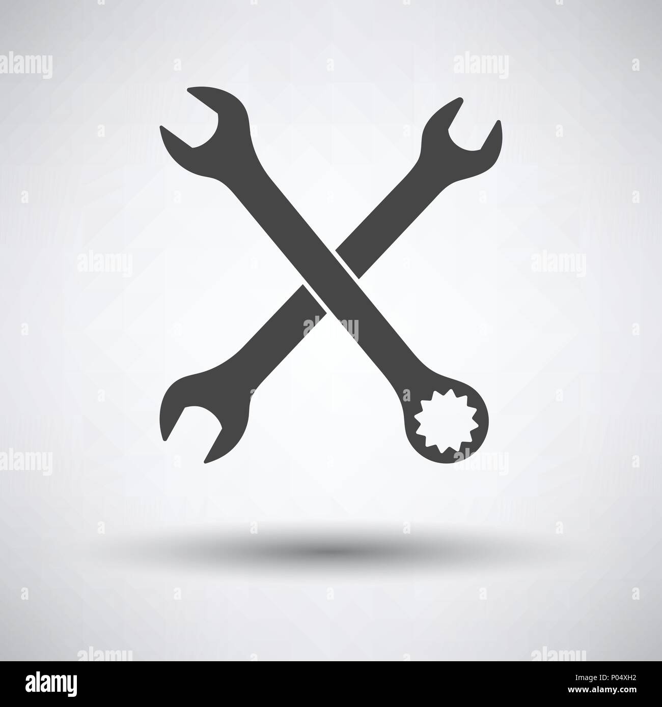 Crossed wrench icon on gray background, round shadow. Vector ...