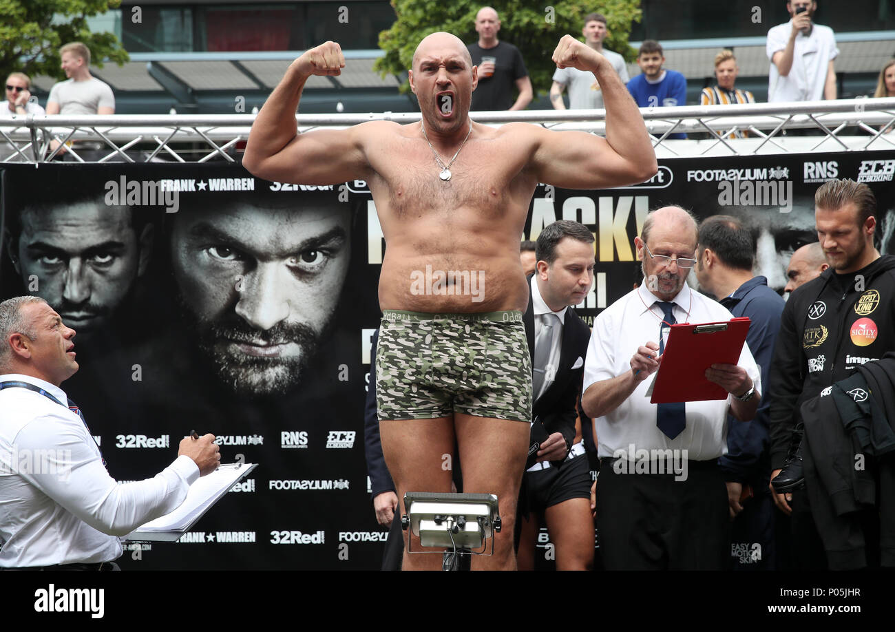 Tyson Fury during the weigh-in at The Great Northern, Manchester Stock ...