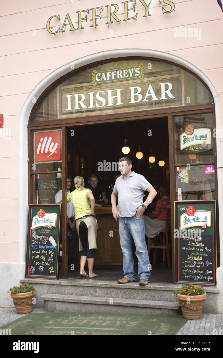 Entrance to an Irish bar in Prague, Czech Republic a city with an ...