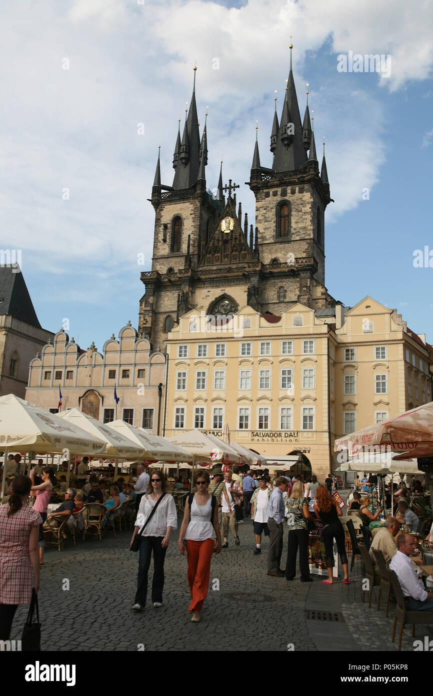 Tyn Cathedral dominates Old Town Square in Prague, Czech, Republic ...