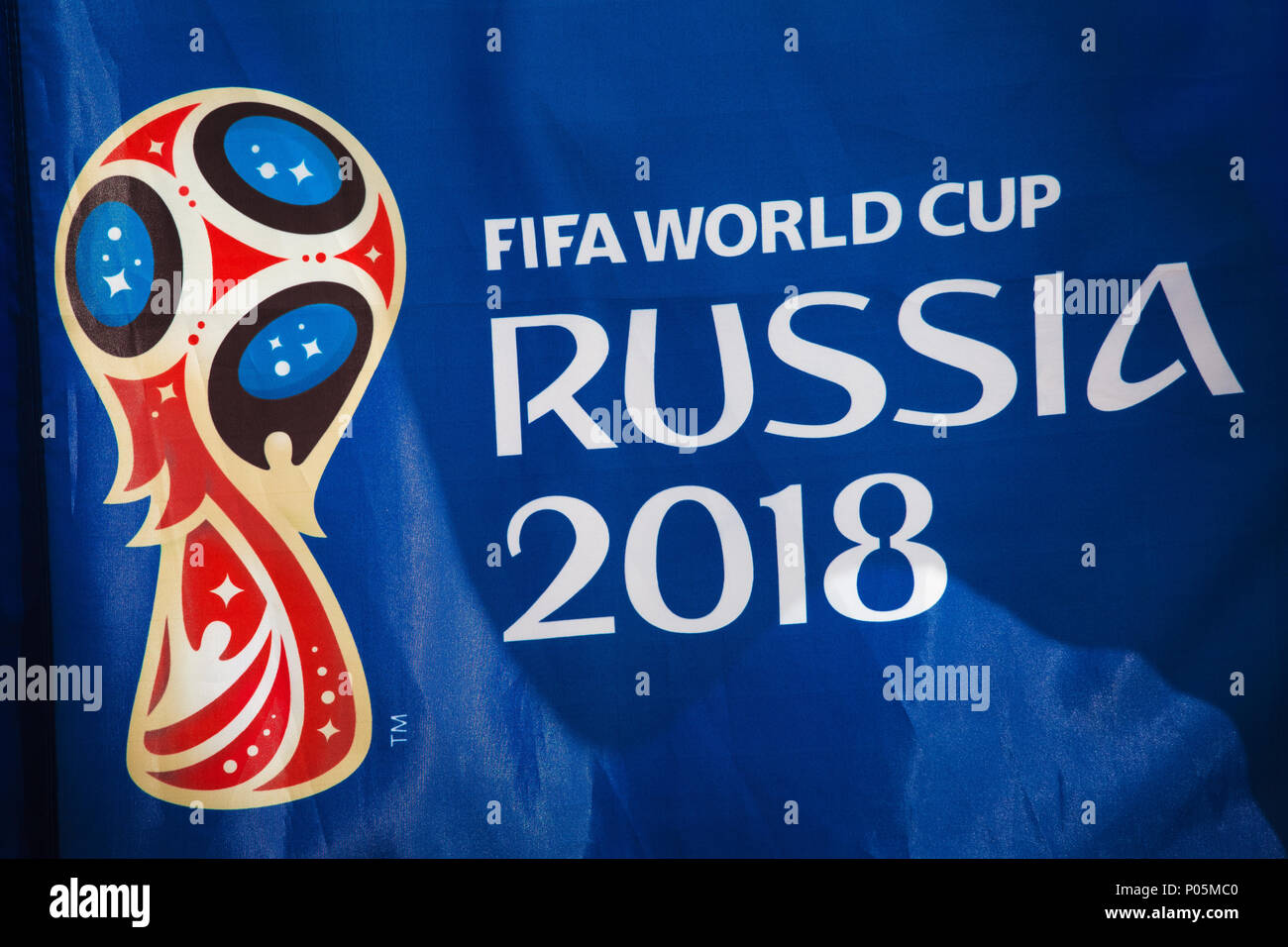 Moscow, Russia - June, 2018: Flag waving with official logotype of ...