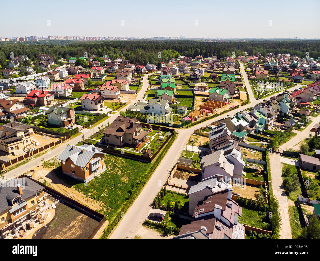 view from above on cottage village near Moscow, Russia Stock Photo - Alamy