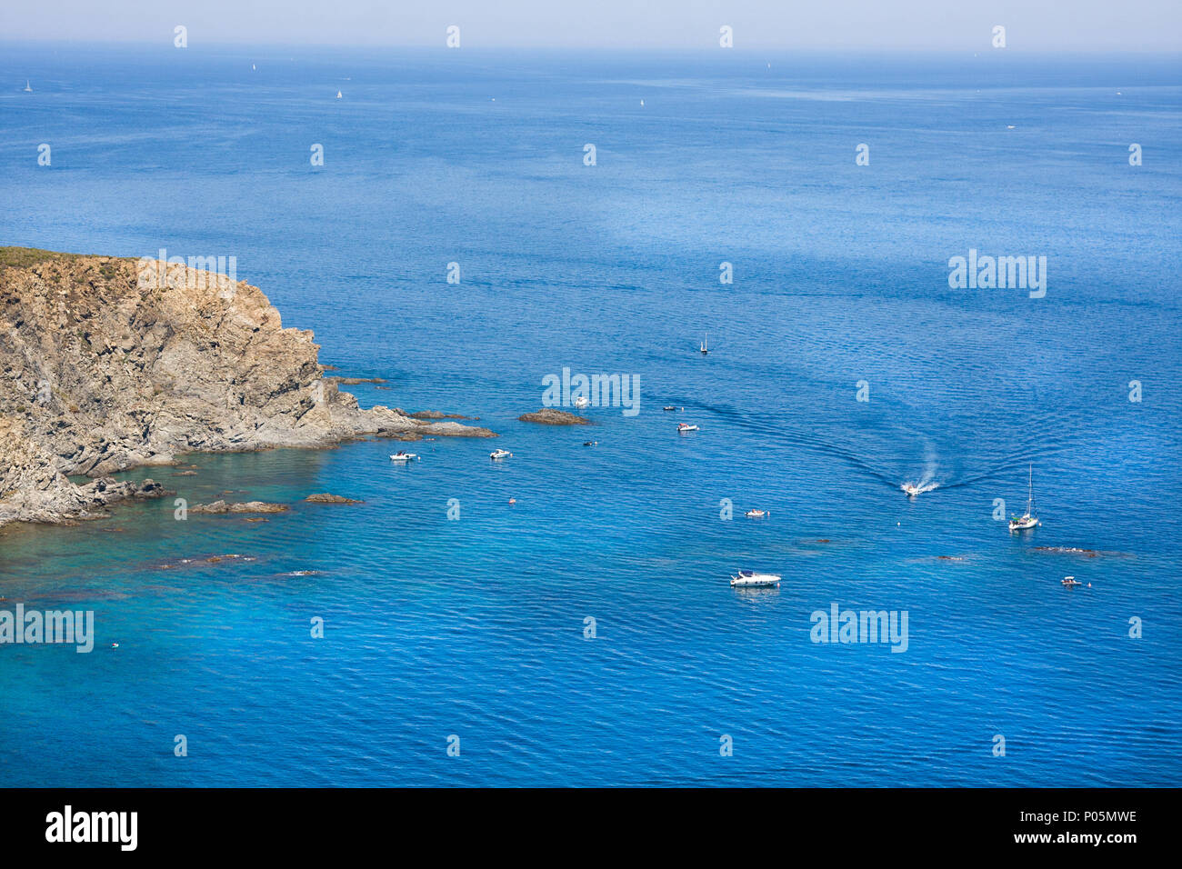 Rocky shore in marine reserve of Cerbere Banyuls, Mediterranean sea ...