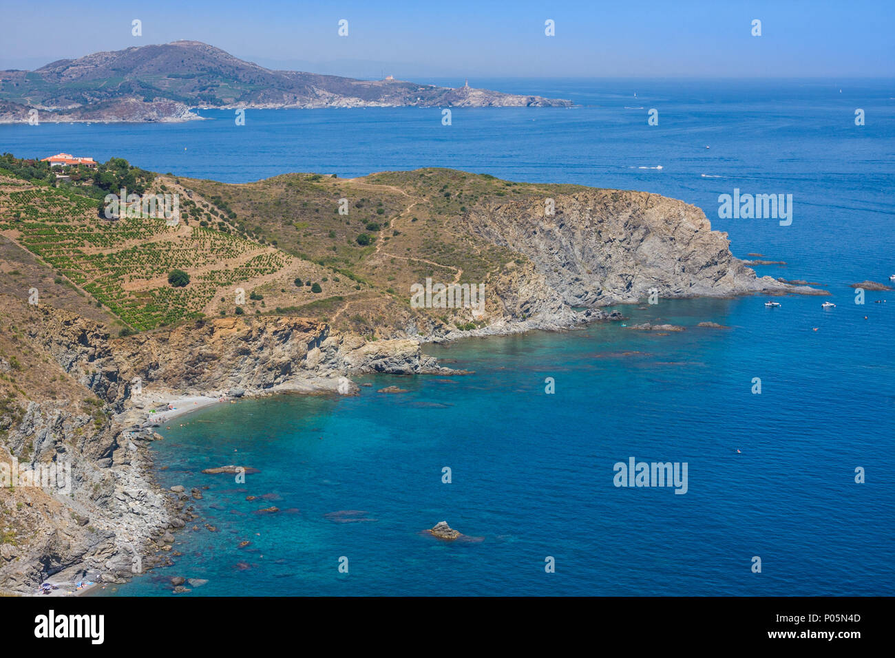 Rocky shore in marine reserve of Cerbere Banyuls, Mediterranean sea ...