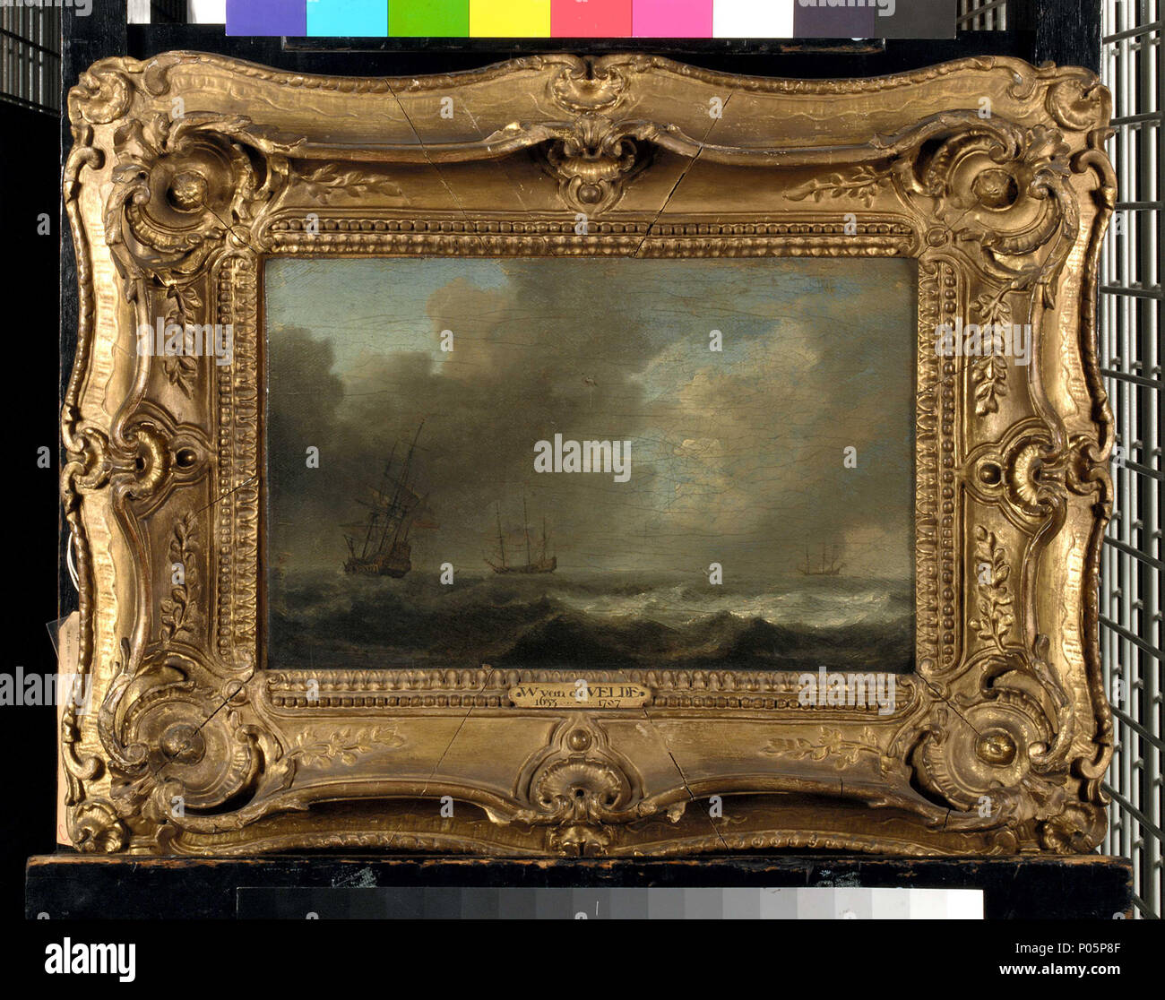 . English: A Dutch ship lying-to in a strong breeze Painting. A Dutch ...