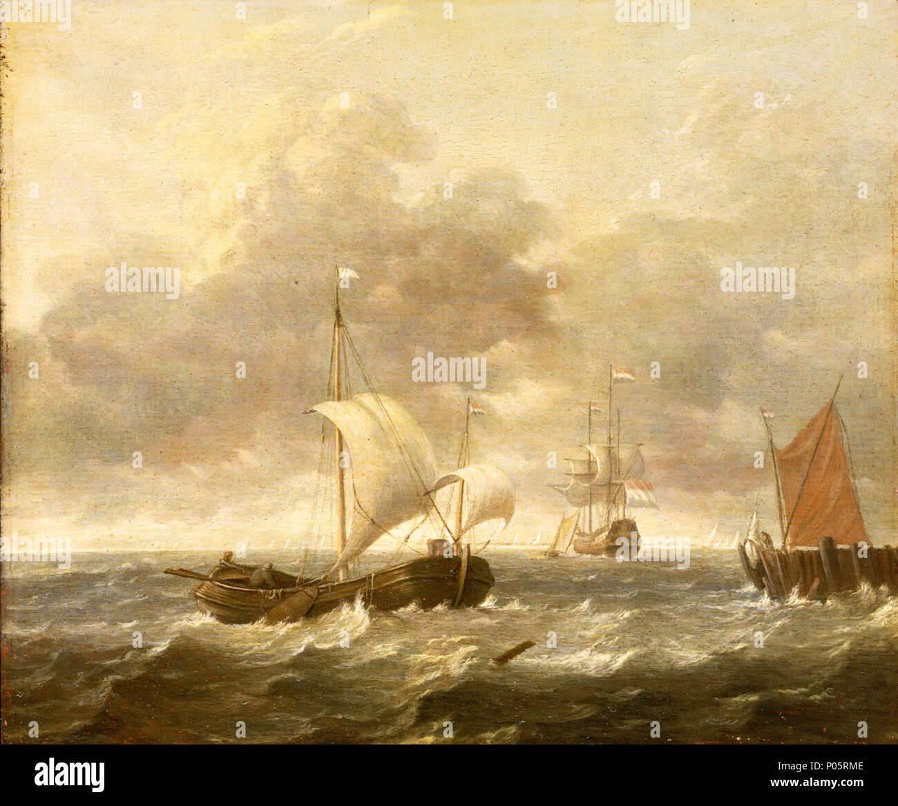 . English: A Fishing Pink Running Past a Jetty On the left, in the ...